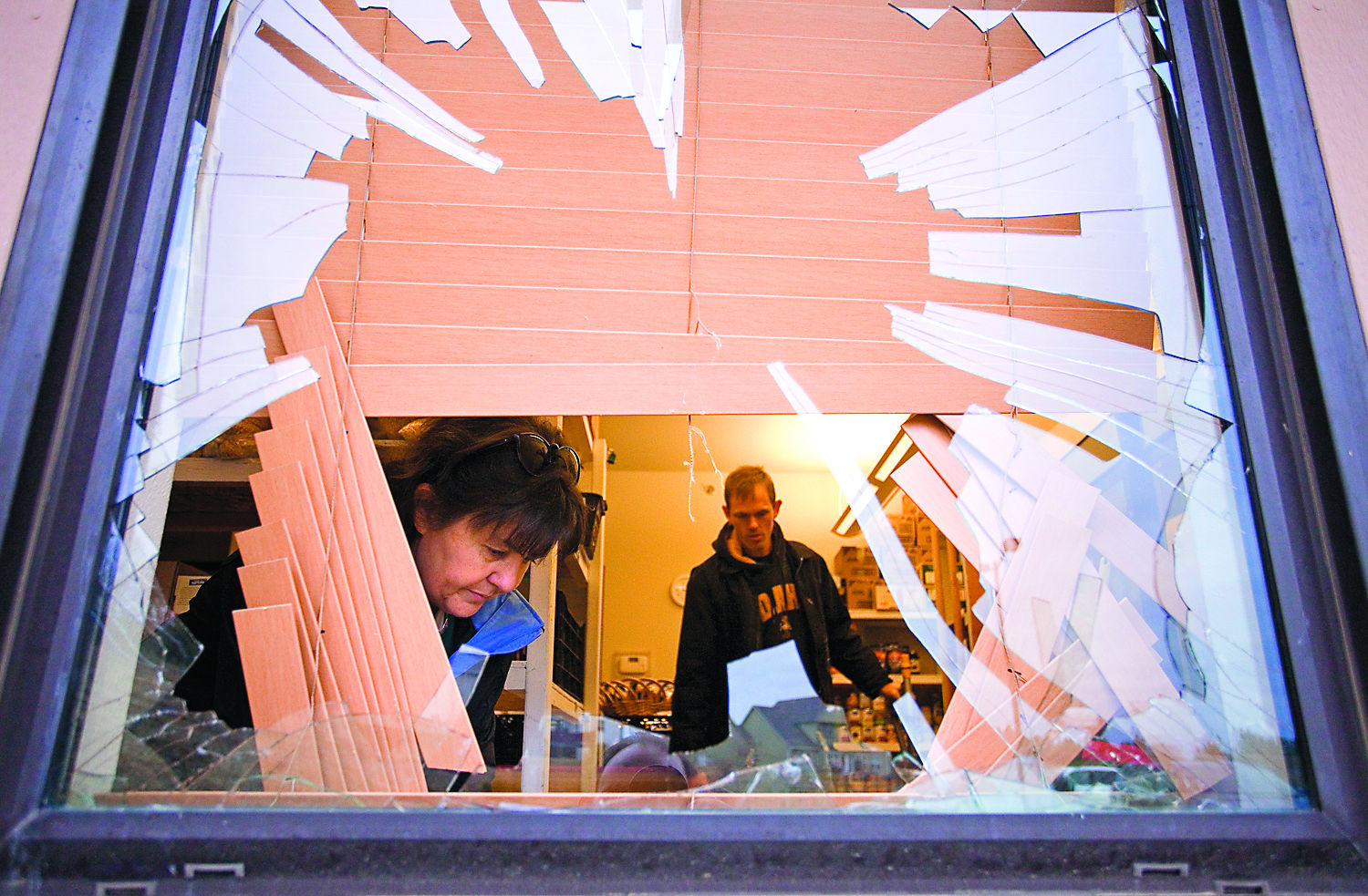 Cinder block thrown through food pantry window in Moscow