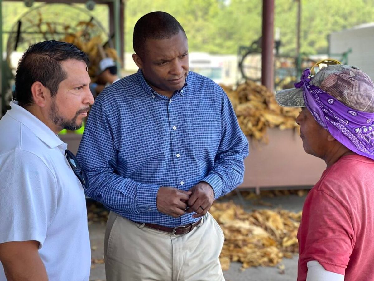 Rep. Don Davis meets with workers in district tour