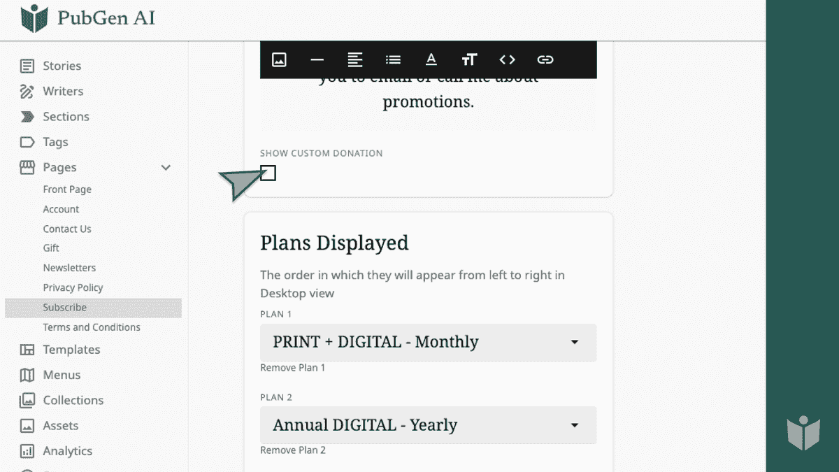 Customize Your Subscription page