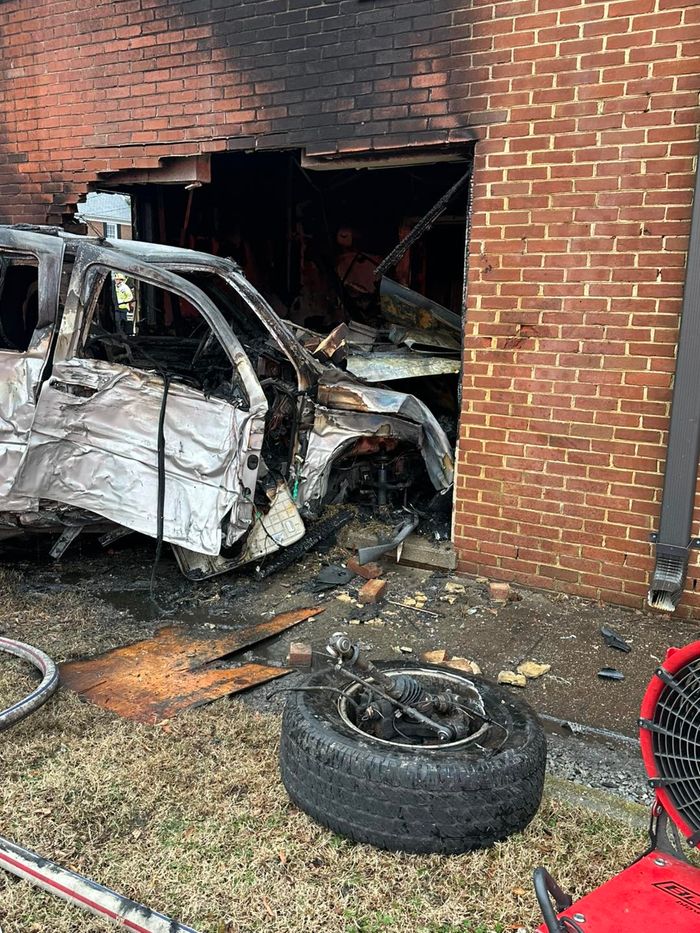 Vehicle slams into Suffolk business, ignites blaze, knocking out power...