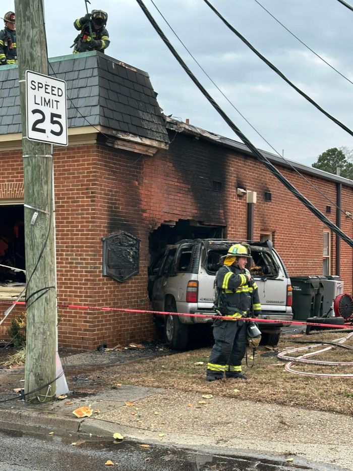 Vehicle slams into Suffolk business, ignites blaze, knocking out power...