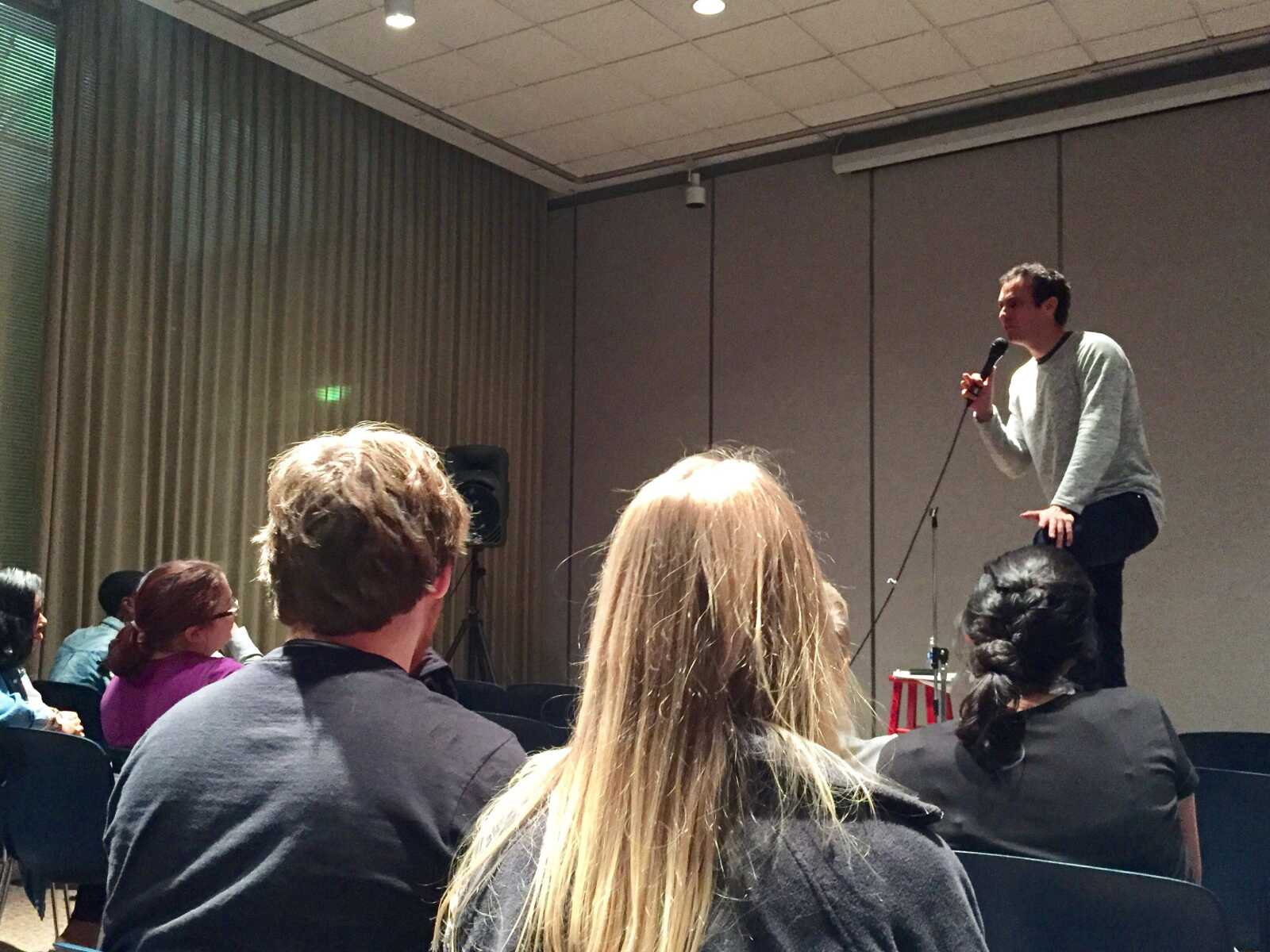 Comedian Brent Pella performs stand-up routine