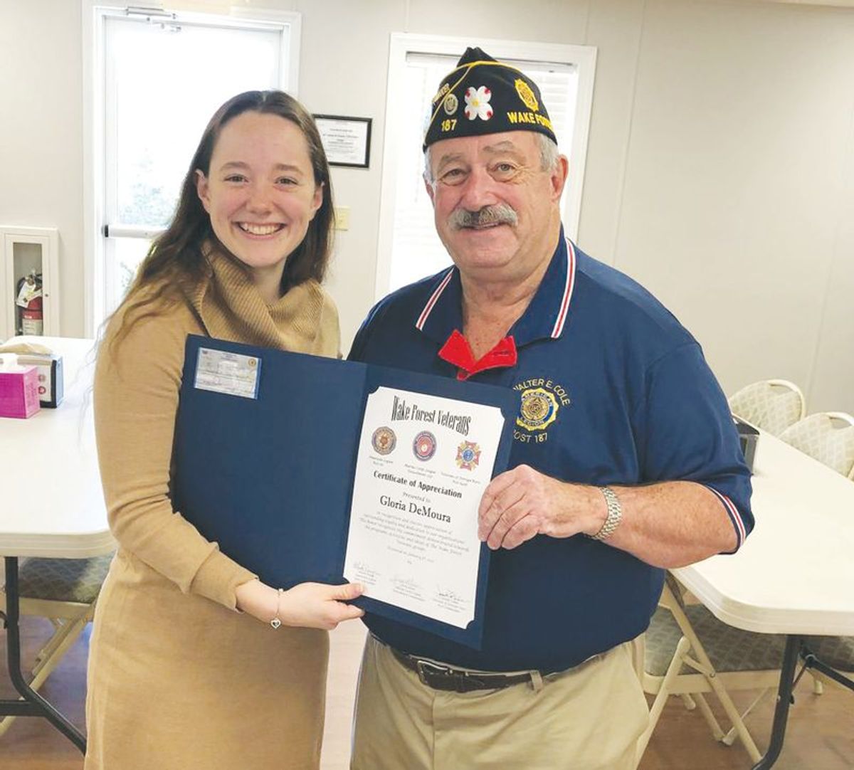 Cadet awarded certificate of appreciation by veteran groups